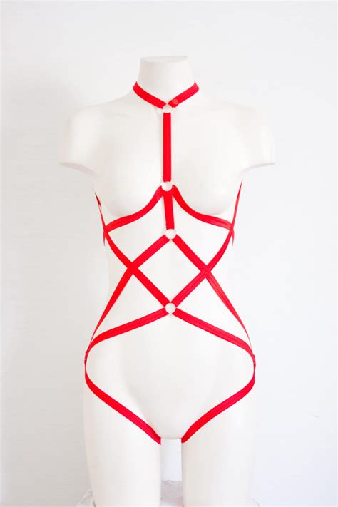 Red Body Harness Lingerie: Valentine Fashion, Strappy Lingerie, Red ...