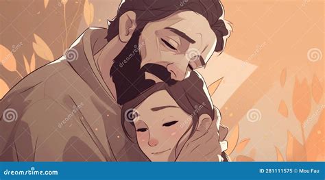 иллюстрация отца обнимает свою дочь в теплых и сердечных объятиях в ...