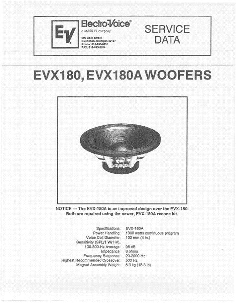 ELECTRO-VOICE EVX-180 180A WOOFERS SM Service Manual download ...