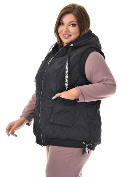 Жилет утепленный Женский AVANESSA Style Бант, Капюшон черный, размер 64 ...