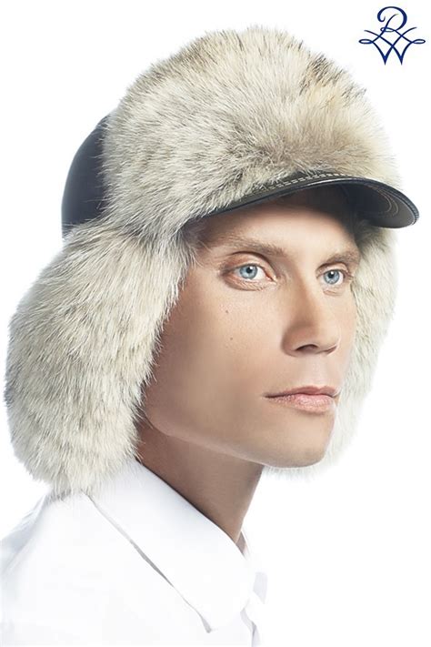 Головной убор меховой мужской шапка ушанка лиса полярная, кожа - купить ...
