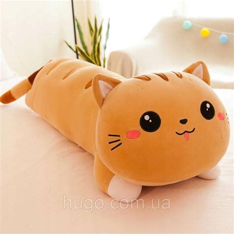 Мягкий кот-батон подушка 70 см, коричневый / Детская игрушка обнимашка ...