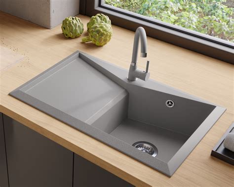 КОМПЛЕКТ VERY GRAY: Гранитна мивка Diamond 1.0 + СМЕСИТЕЛ + СИФОН ...