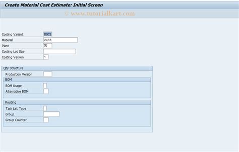 CK11 SAP Tcode: Create Product Cost Estimate