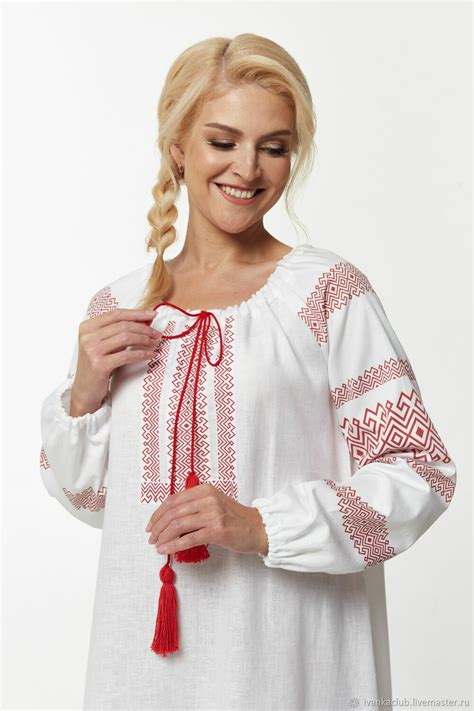 Традиционное русское льняное платье Плодородие белое на заказ в ...