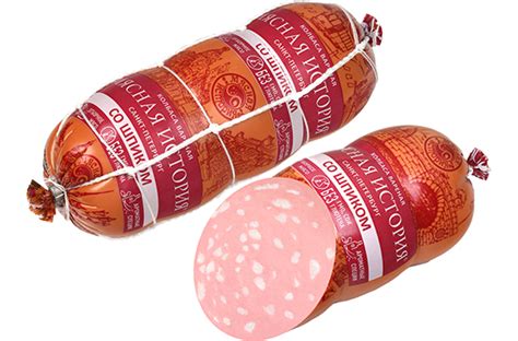 Колбаса Мясная История Санкт-Петербург со шпиком, вареная в сетке