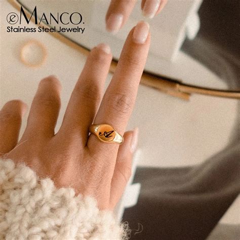 Женское кольцо-печатка eManco из нержавеющей стали | AliExpress