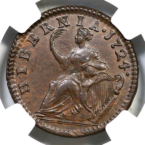 1724 W-13690 NGC MS 63 BN Wood's Hibernia Half Penny Colonial Copper ...