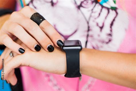 Heart rate monitor smart watch for sport. Athlete wearing heart rate ...