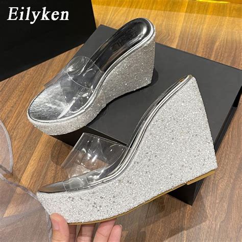 Eilyken Золотистые, серебряные тапочки на танкетке, женские уличные ...