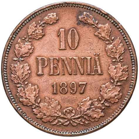 Монета Николая II 10 пенни (pennia) 1897 стоимостью 528 руб.