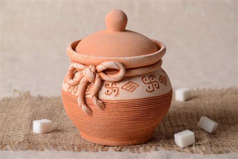 Купить Горшок для сахара из глины расписанный акрилом ручной работы с ...
