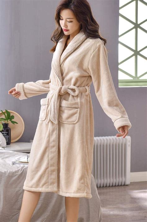 Bathrobes for Women Lady's Fashion Robe Style Flannel Soft and Warm ...