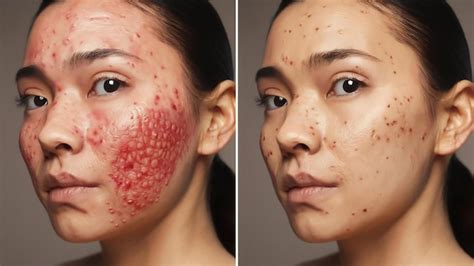 Premium Photo | Pimples and acne on woman face before and after