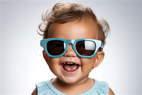 Premium AI Image | happy baby with blue sunglasses
