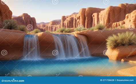Beautiful Desert Paradise Oasis Light Blue Waterfalls and Lake AI ...