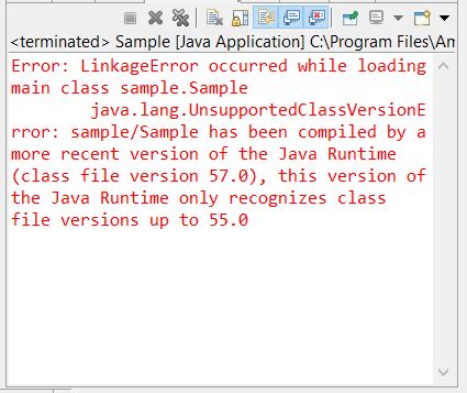 Error: LinkageError occurred while loading main class UnsupportedClassVersionError [Eclipse Java ...