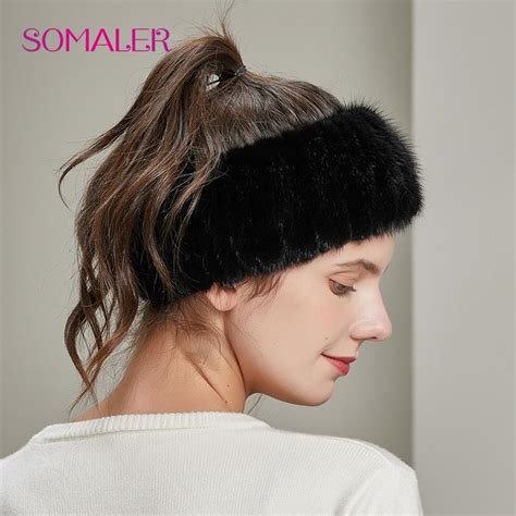 Купить SOMALER зимняя женская повязка на голову из норки, сшитые ...