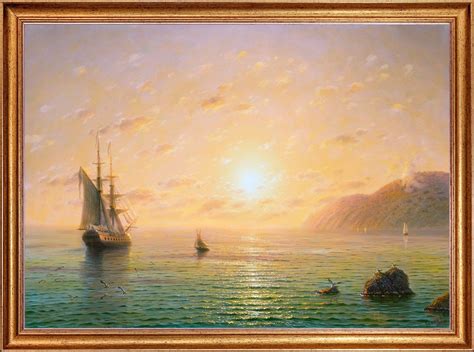 Картина "Парусник в море. Утро", 60х40 см., художник - Горячеа ...