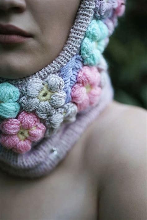 Балаклава женская вязаная с цветами сиреневая Fiori в интернет-магазине ...