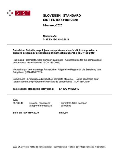 EN ISO 4180:2019 - Packaging - Complete, filled transport packages ...