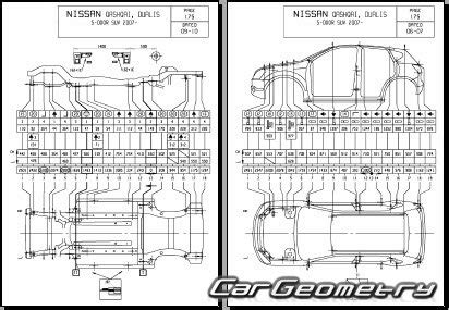 Размеры кузова Nissan Qashqai (J10) 2007-2013 Body Repair Manual