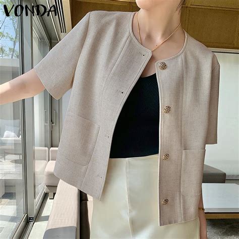 VONDA Летние женские пальто с коротким рукавом, повседневные свободные ...