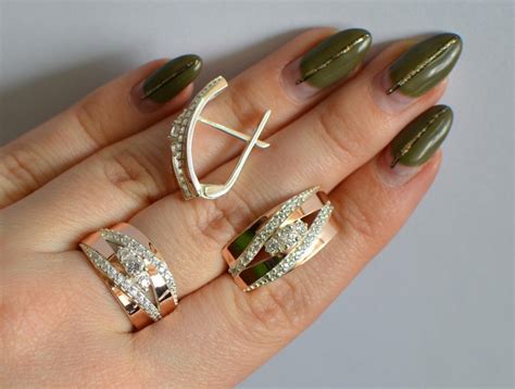 Серебряный набор Silverstyle серьги + кольцо с золотыми пластинами 161 ...