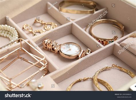 Jewelry Box Stylish Golden Bijouterie Closeup Stock Photo 2093098621 ...