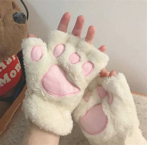 Перчатки митенки лапки котика. Варежки аниме мягкие кошачьи лапы ...
