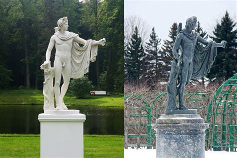Бронзовая статуя Аполлона Бельведерского в Верхнем парке Петергофа ...