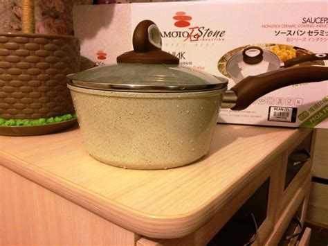 Ковш с крышкой Hatamoto Stone White 1,2 литра с керамическим покрытием ...