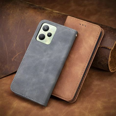 Чехол-книжка Realme C35 C33 C25 S, гладкий кожаный чехол-бумажник для ...