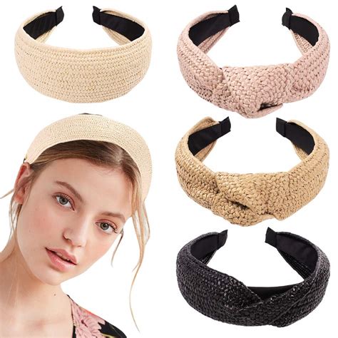 Amazon.com : Ivyu Hairband - 4 Mixed Color Straw Braid Twist Headbands ...