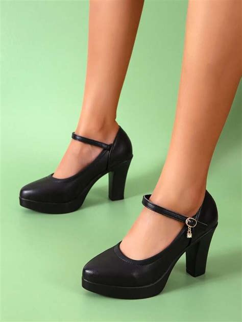 Chunky Heeled Mary Jane Pumps, Women's High Heel Mary Jane Shoes With ...